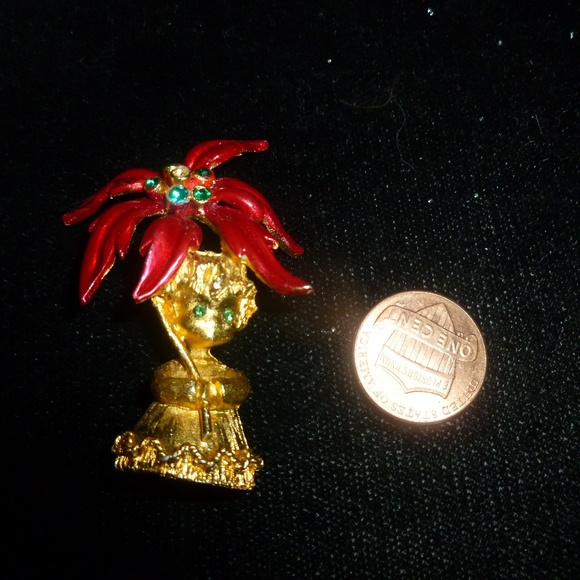 MYLU | Jewelry | Gold Tone Red Enamel Green Rhinestone Mylu Brooch ...